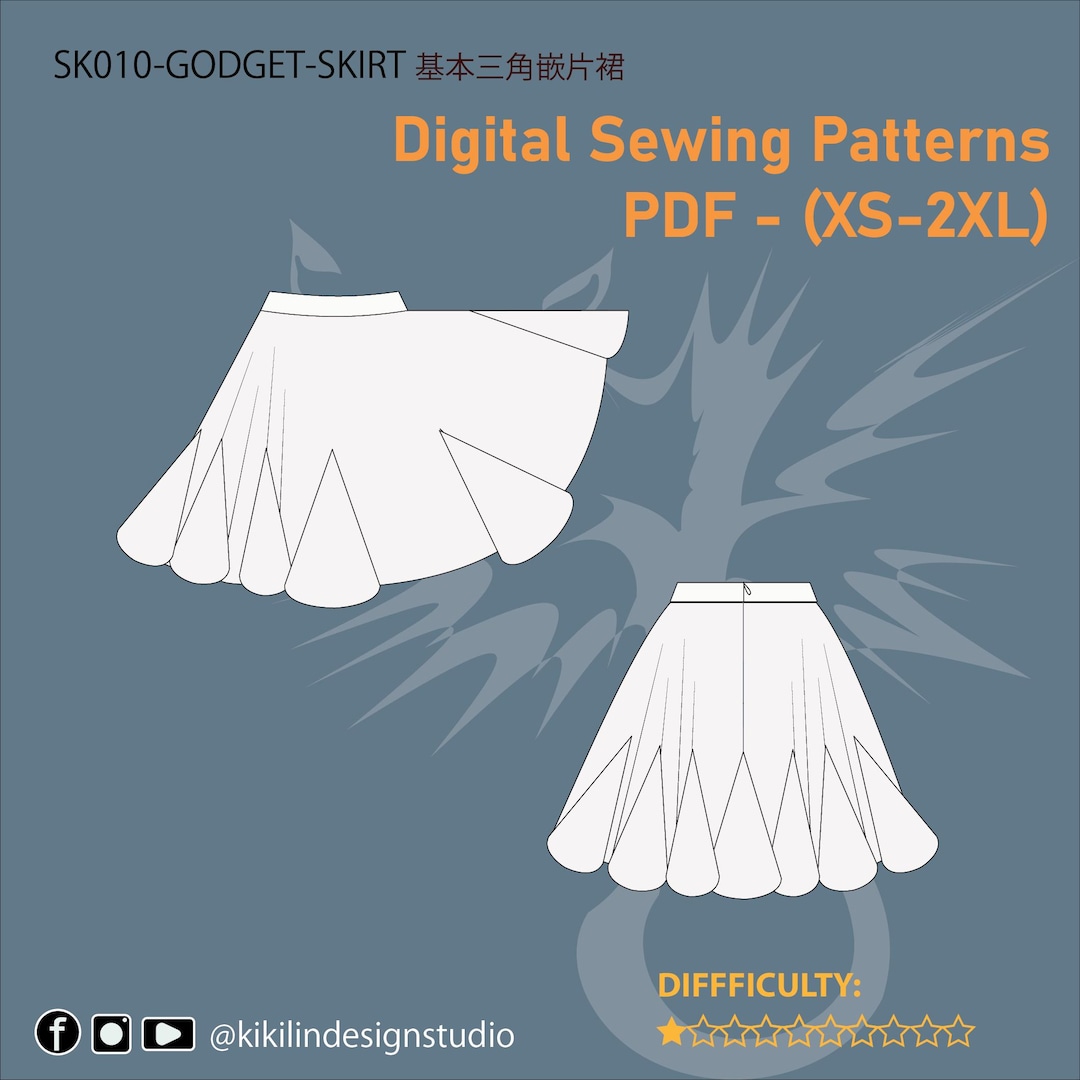 Godet Rock Schnittmuster | Twist Rock, Anfänger freundlich (PDF XS-2XL ...