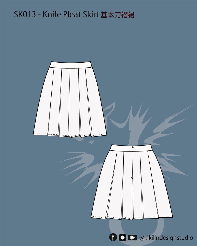 Digital Sewing Pattern Basic Knife Pleat Skirt sizes XS-2XL Beginner ...