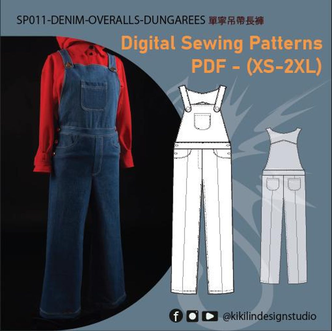 Wide Leg Denim Overalls Sewing Pattern | 70s Jumpsuit (PDF XS-2XL ...