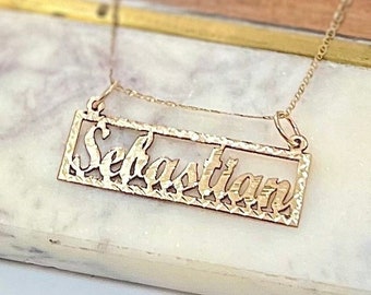 14k Gold Double Plate Nameplate, Solid 14K Gold Personalized Name Plate ...