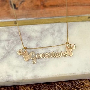 14k Gold Nameplate, Solid 14K Gold Personalized Butterfly Wing Name ...