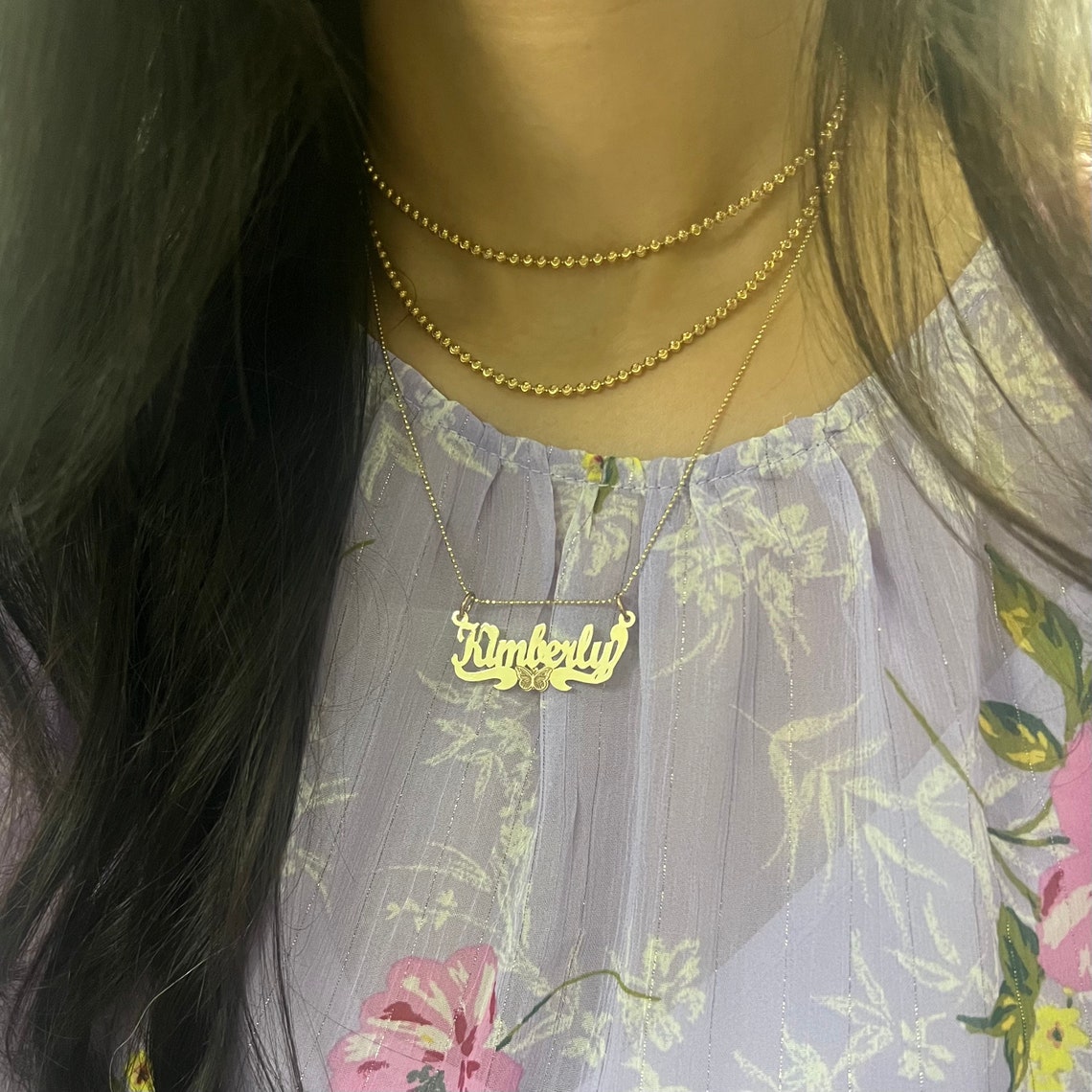 14k Gold Nameplate, Solid 14K Gold Personalized Butterfly Name Plate ...