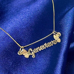 14k Gold Nameplate, Solid 14K Gold Personalized Butterfly Wing Name ...