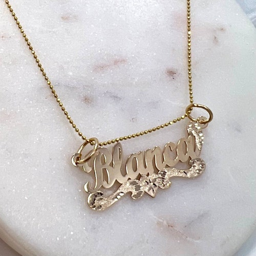 Solid Gold Heart Name Necklace Nameplate Diamond Cut 14K - Etsy