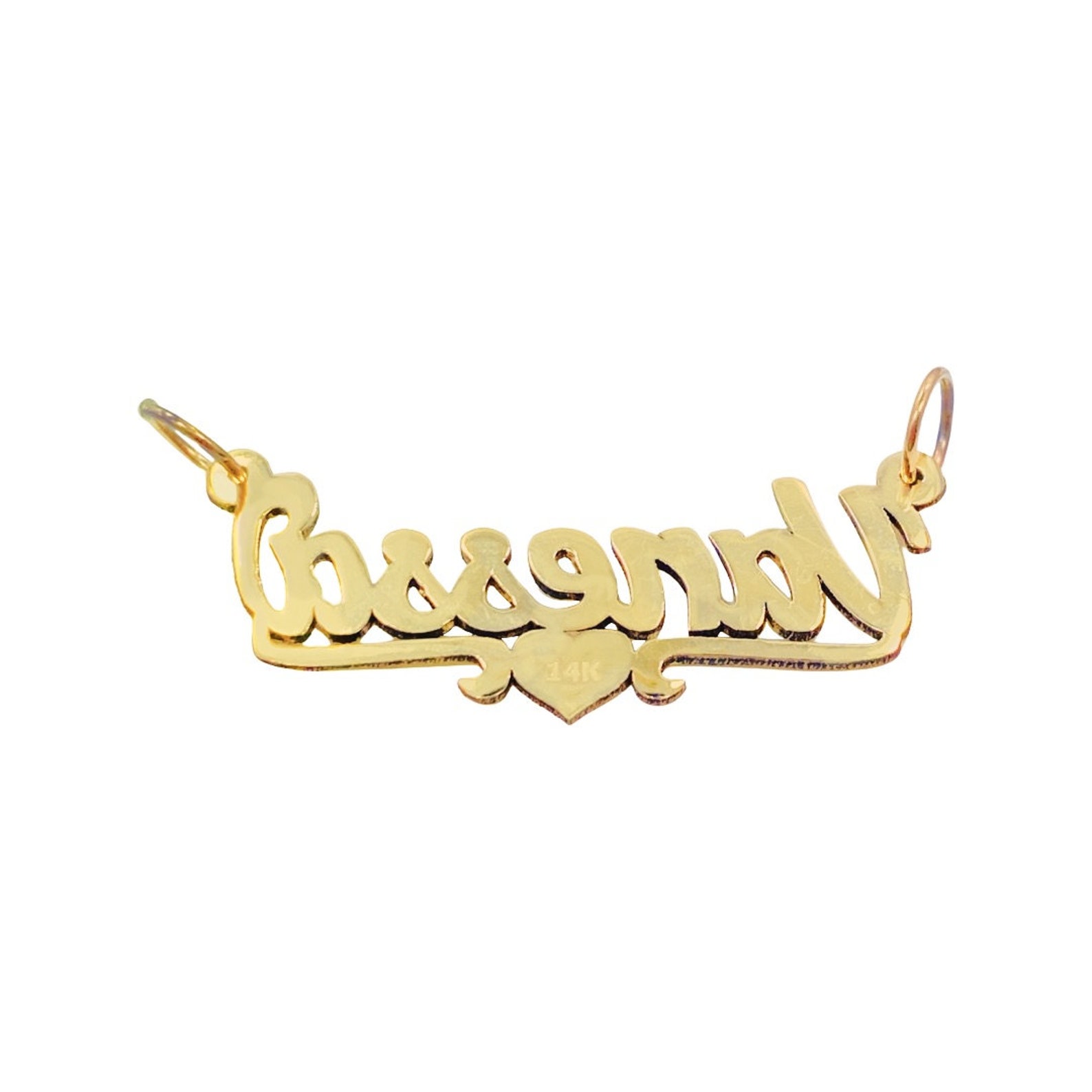 14k Gold Nameplate Solid 14K Gold Personalized Heart Name - Etsy