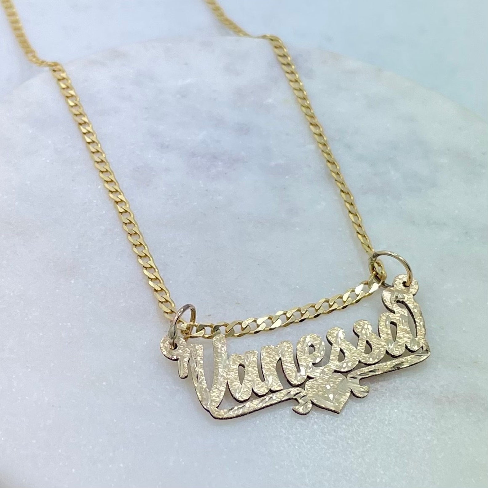 14k Gold Nameplate Solid 14K Gold Personalized Heart Name - Etsy