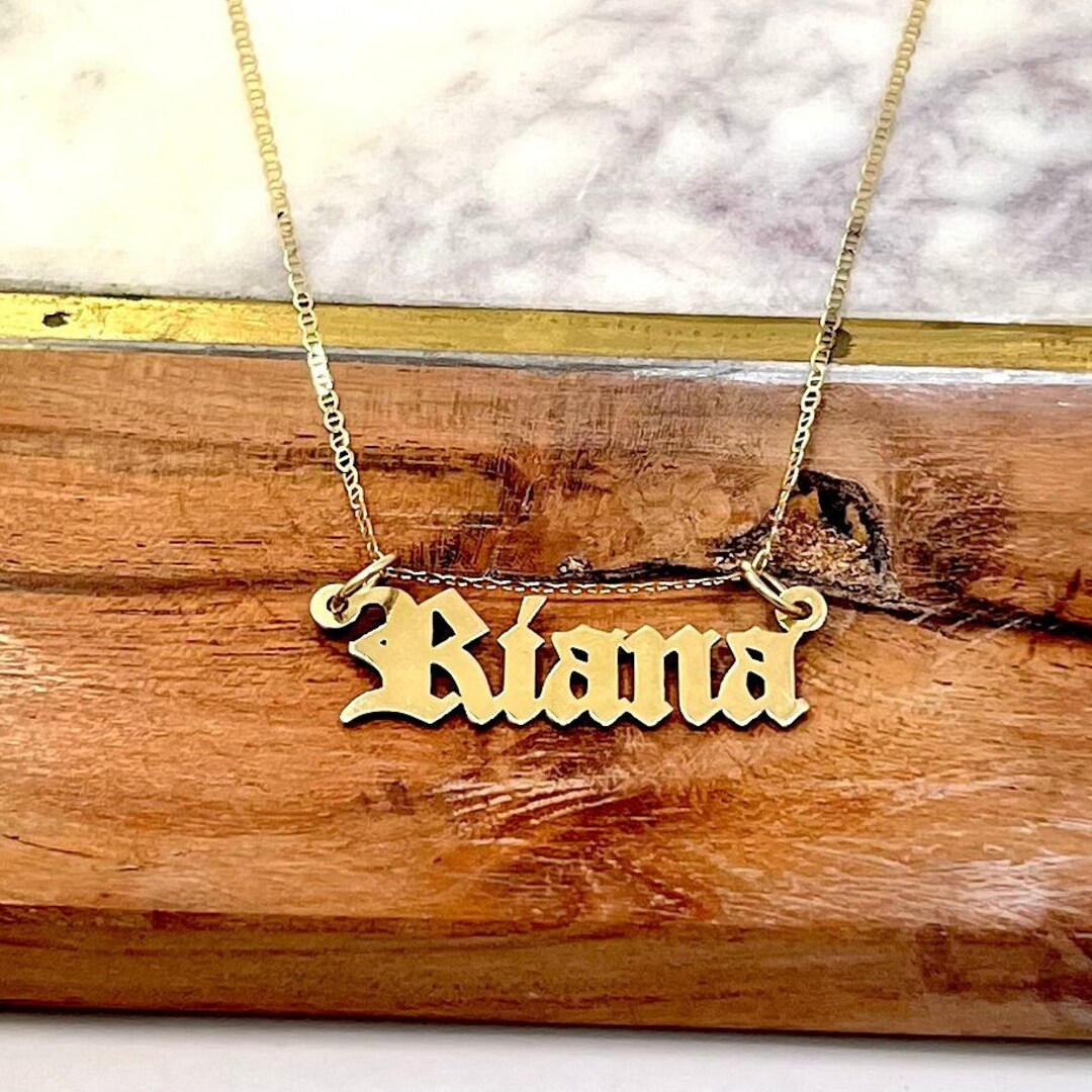 14k Gold Nameplate, Solid 14K Gold Personalized Old English Name Plate ...