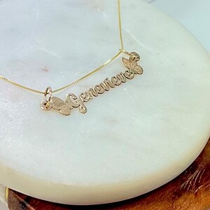 14k Gold Nameplate, Solid 14K Gold Personalized Butterfly Wing Name ...