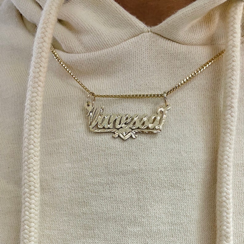 14k Gold Nameplate Solid 14K Gold Personalized Heart Name - Etsy