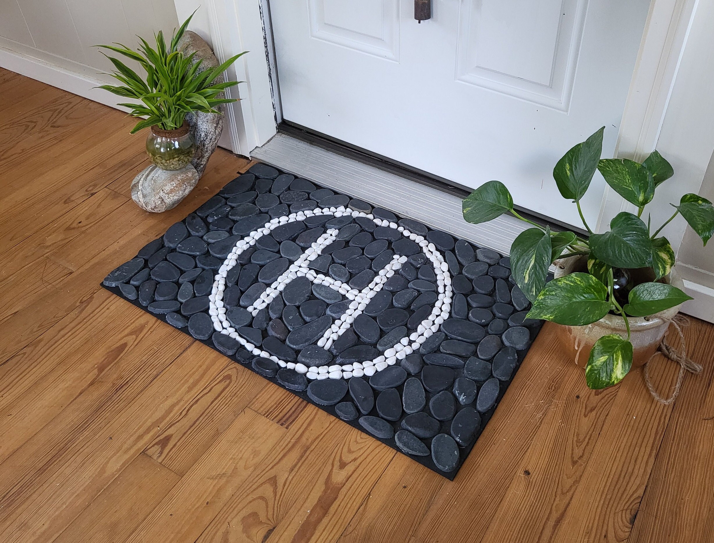 Monogram Stone Door Mat - River Rock Welcome Mat- Flat Stone Mosaic Rug ...