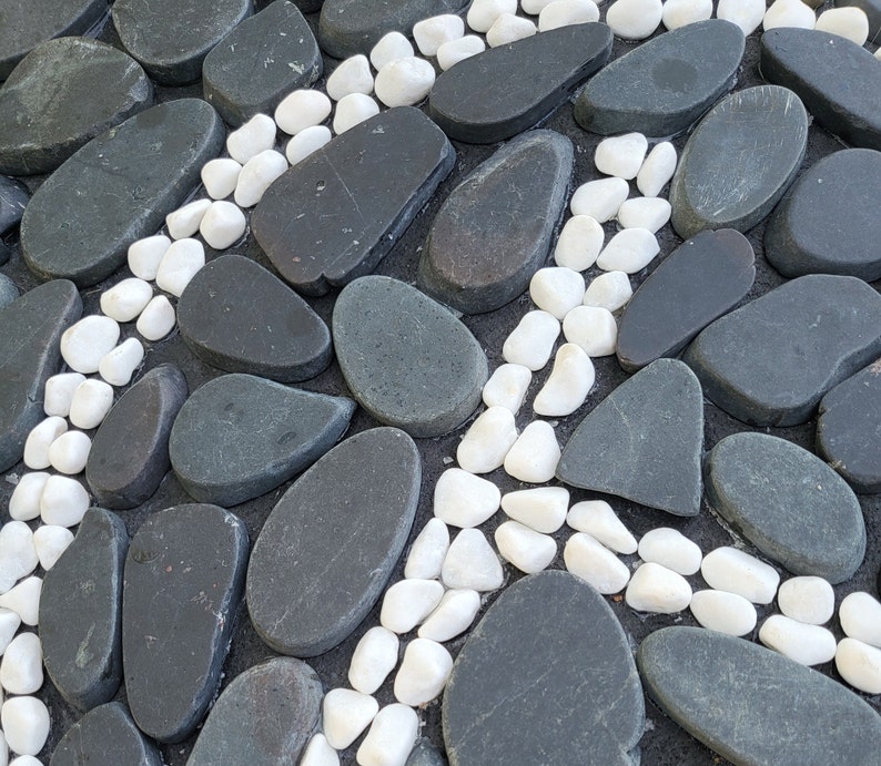 Monogram Stone Door Mat - River Rock Welcome Mat- Flat Stone Mosaic Rug ...