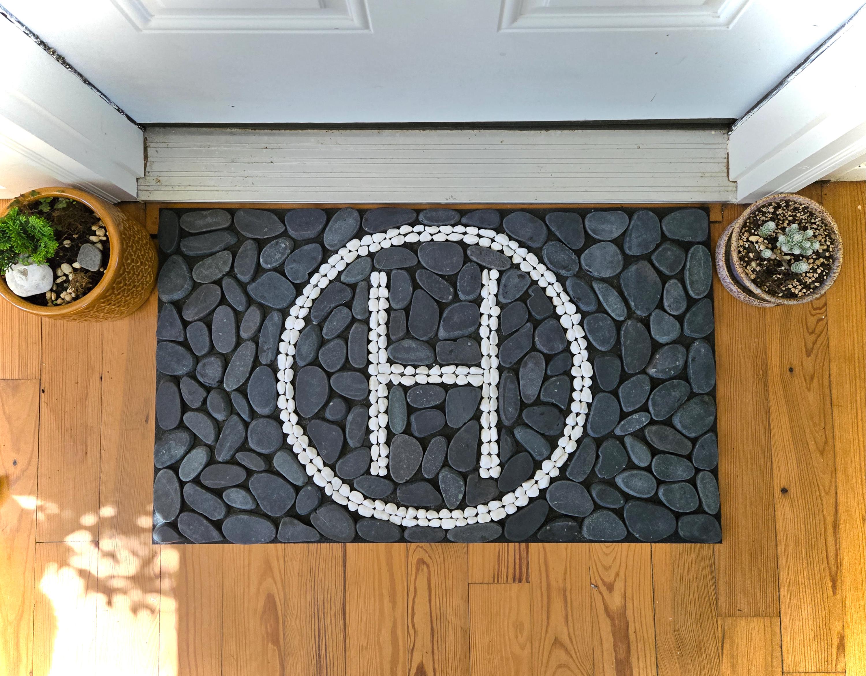 Monogram Stone Door Mat - River Rock Welcome Mat- Flat Stone Mosaic Rug ...