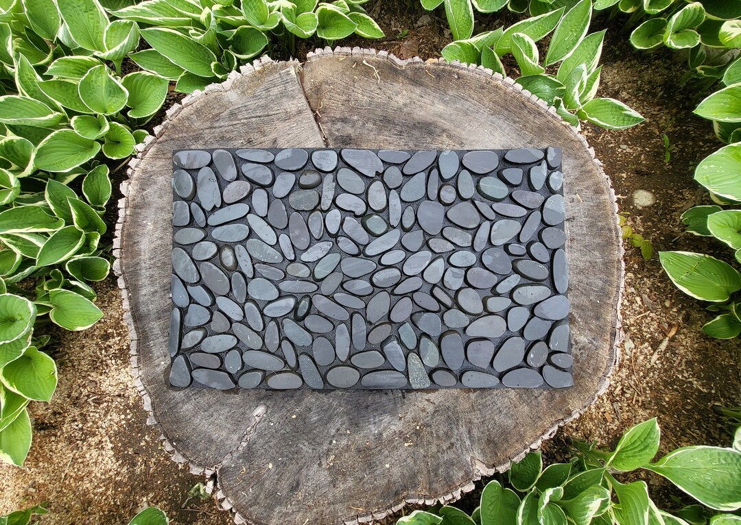 Natural Stone Door Mat - River Rock Welcome Mat- Flat Stone Mosaic Rug ...