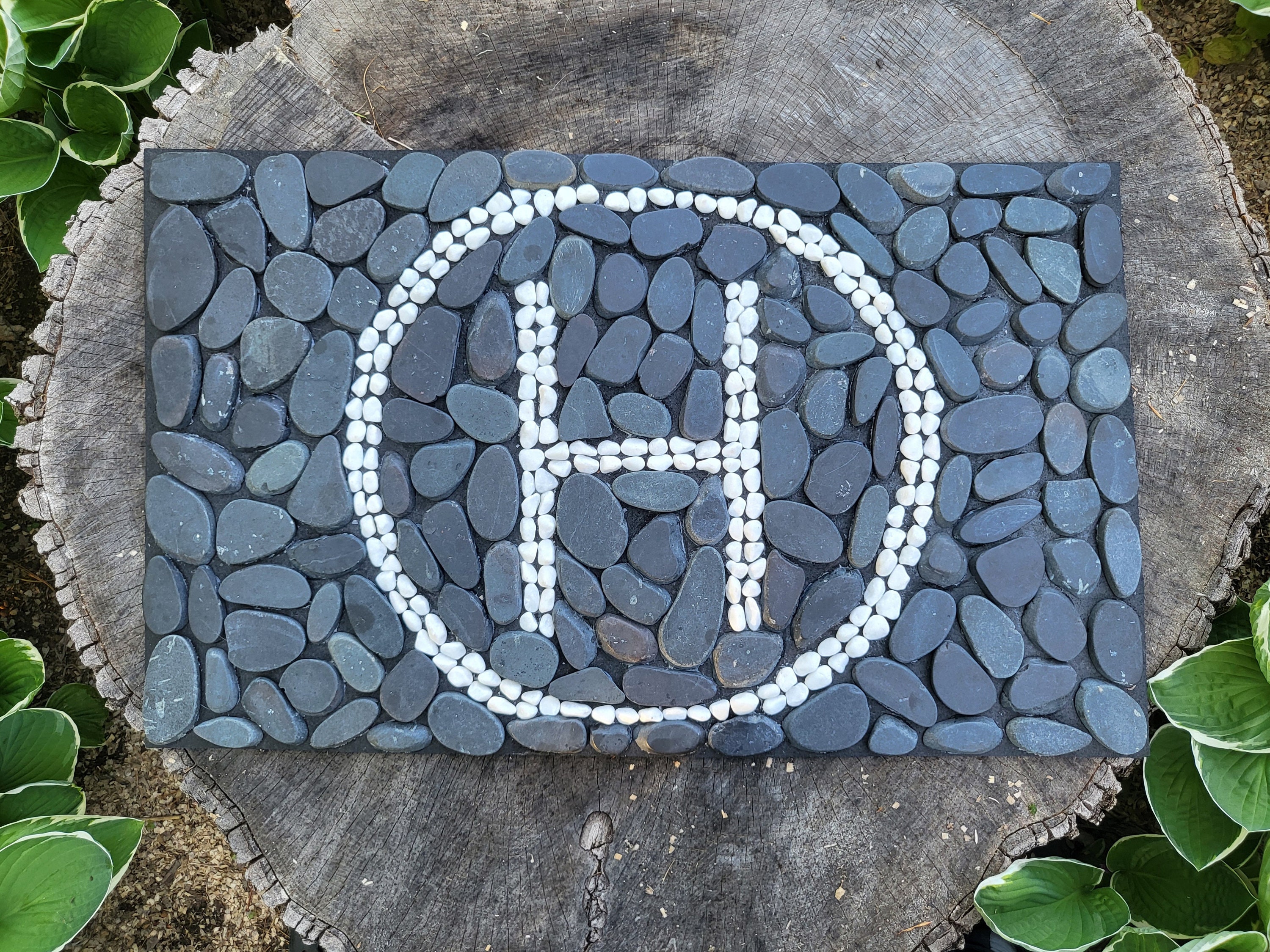 Monogram Stone Door Mat - River Rock Welcome Mat- Flat Stone Mosaic Rug ...