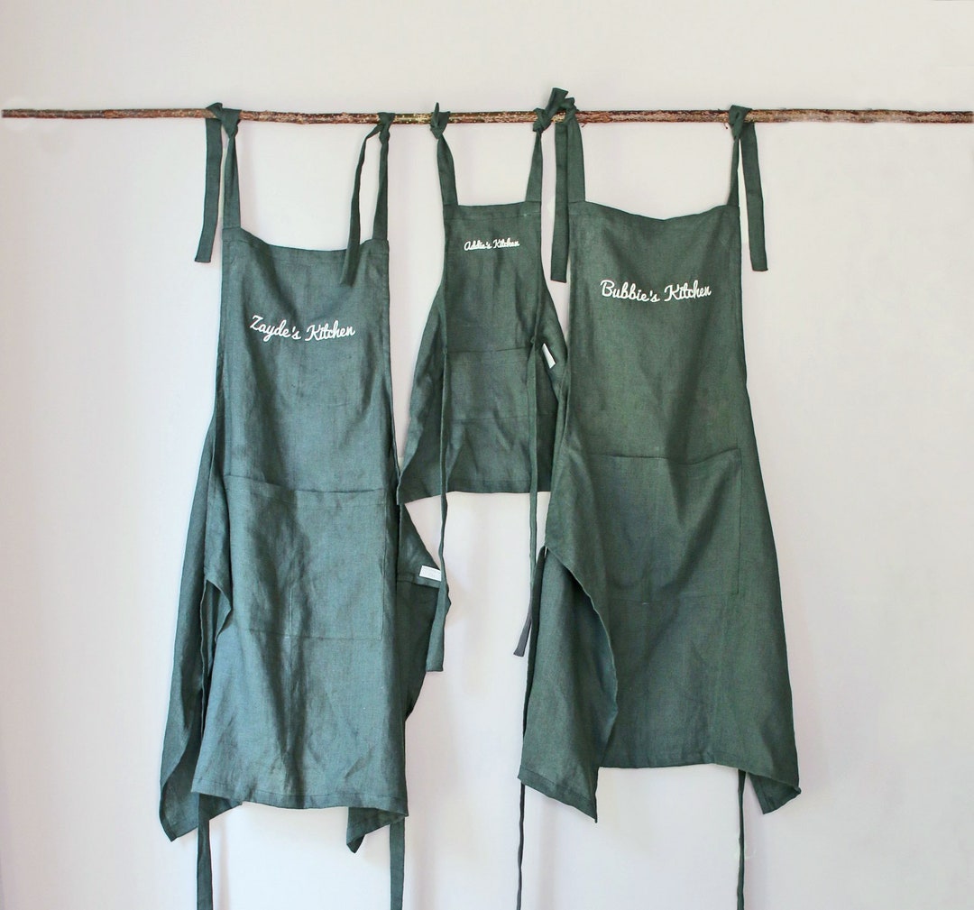 Linen Embroidered Apron , Stonewashed Linen Apron, Kitchen Apron ...