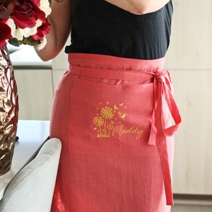 Linen Embroidered Half Apron , Stonewashed Linen Apron, Kitchen Apron ...