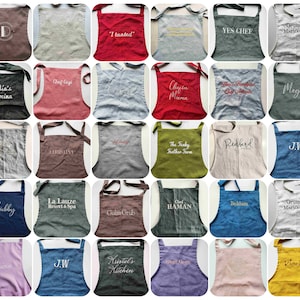 Linen Embroidered Apron, Personalized Apron, Garden Apron, Kitchen ...