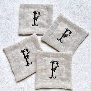 Linen Embroidered Double Layer Coasters | SET OF 4,6,8,10,12. Natural ...