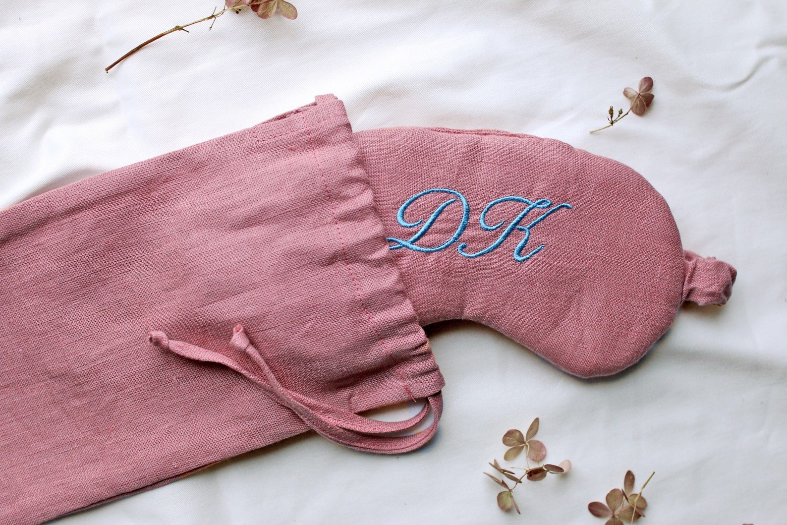 Embroidered Linen Sleep Mask | Personal Sleep Mask | Bridesmaid Gift ...