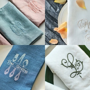 Embroidered Napkins Letter Monogrammed Napkins Dinner - Etsy
