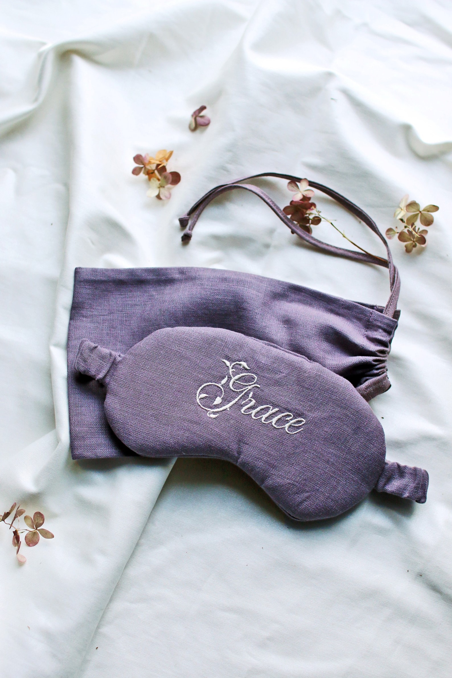 Embroidered Linen Sleep Mask | Personal Sleep Mask | Bridesmaid Gift ...