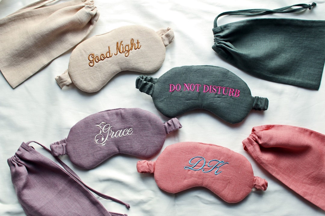 Embroidered Linen Sleep Mask | Personal Sleep Mask | Bridesmaid Gift ...