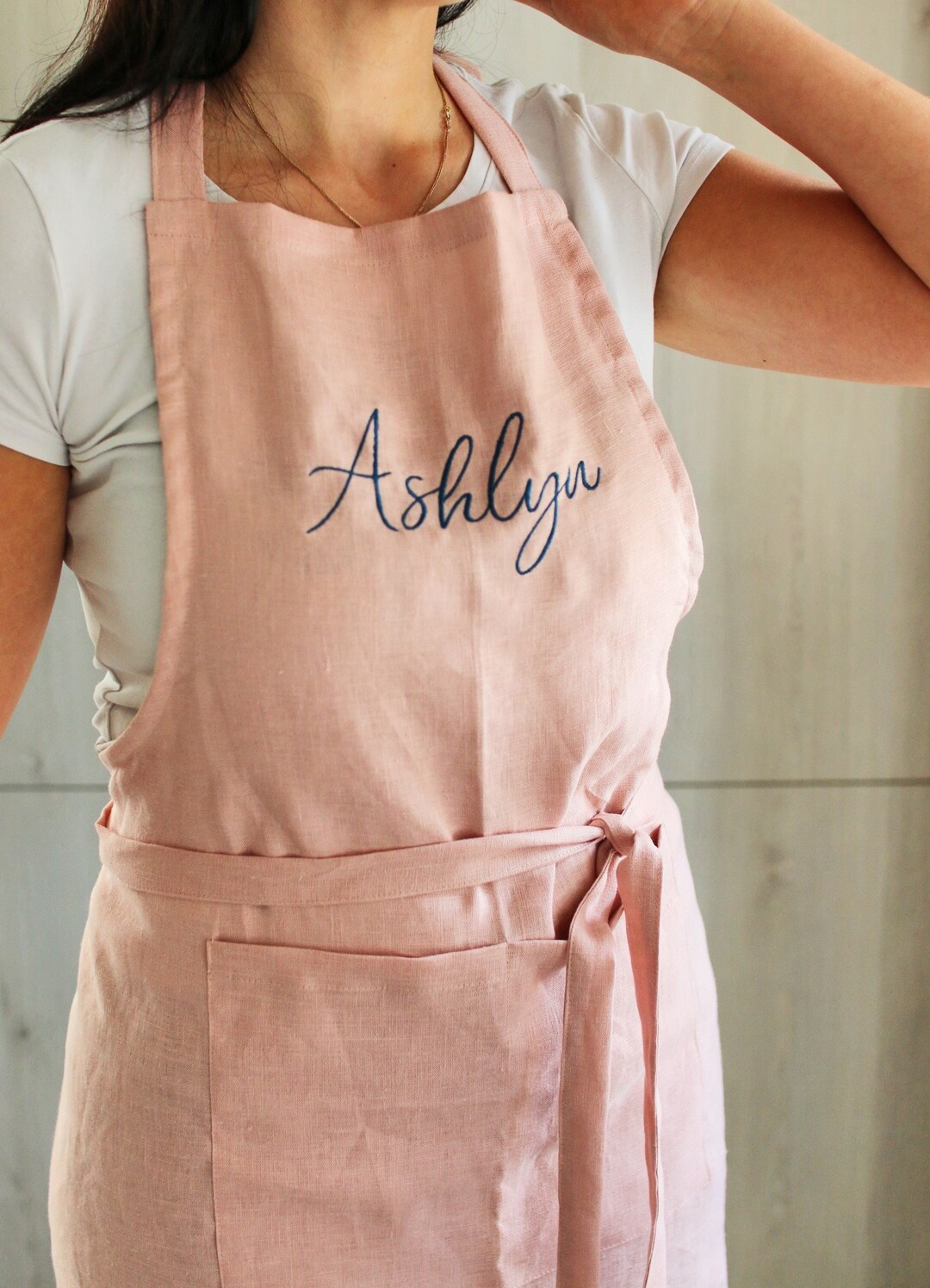 Linen Embroidered Apron , Stonewashed Linen Apron, Kitchen Apron ...