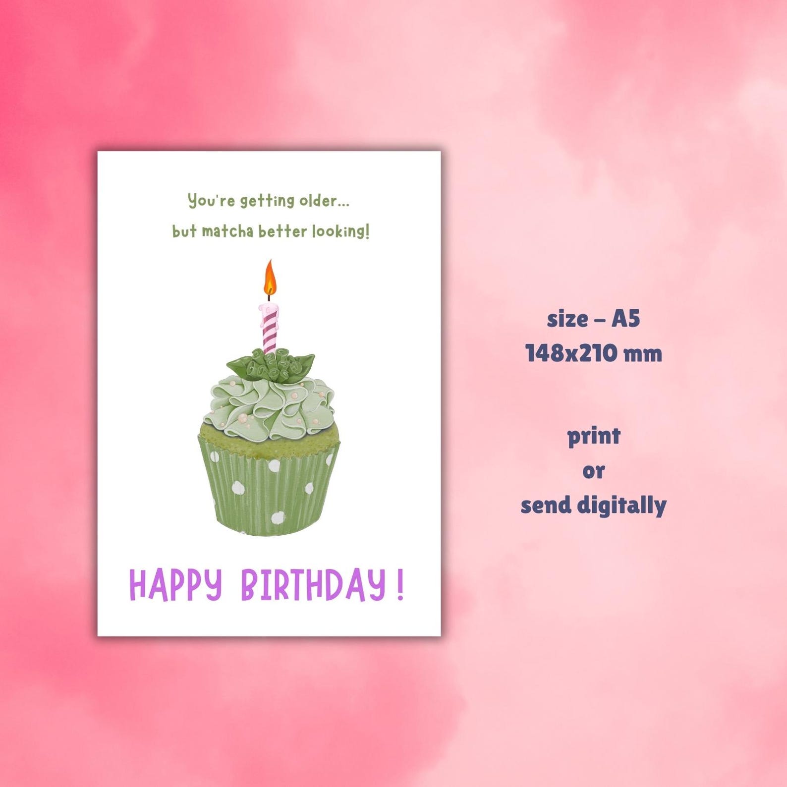 Matcha Girly Sweet Birthday Card; Animation Birthday Card; Matcha ...