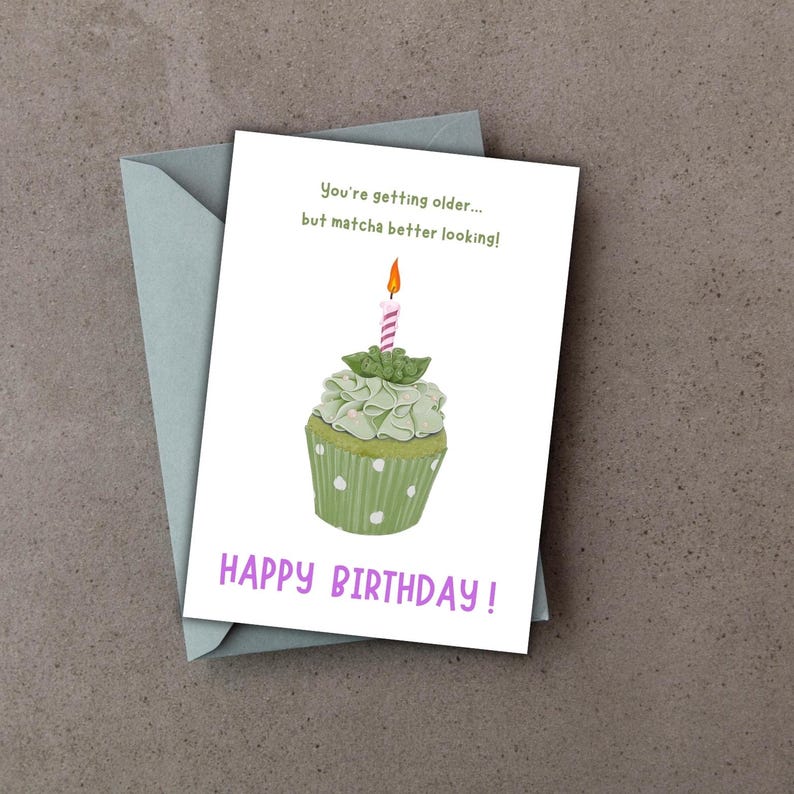 Matcha Birthday Card: Girly Animation, Printable A5 & Digital - Etsy