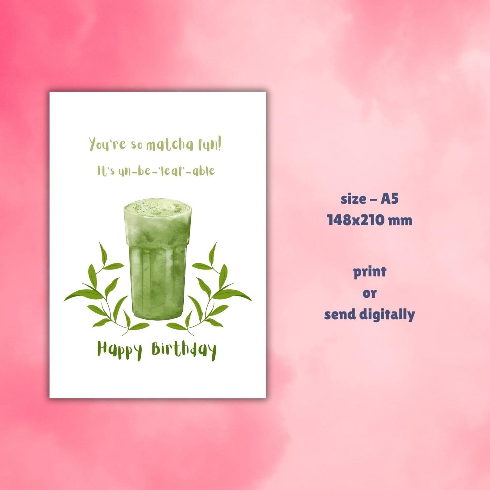Matcha Girly Sweet Birthday Card; Animation Birthday Card; Matcha ...