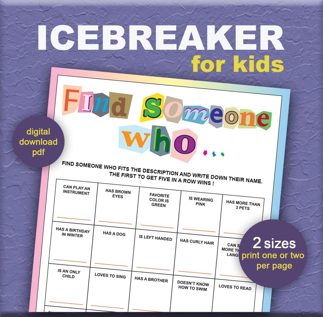 Icebreaker for Kids, Find Someone Who, Get to Know You, Human Bingo ...