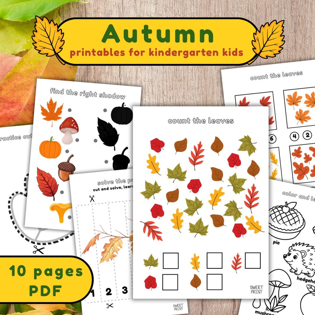 Autumn Kindergarten Worksheets: Fall Theme PDF Printables (10 Sheets ...