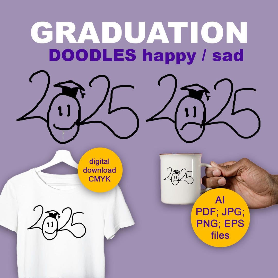 Graduation 2025 Doodle PNG; Graduation Printables; Doodle Art Grad; T ...