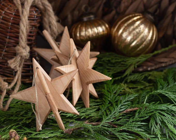 3D Wooden Star Christmas Tree Star Ornament Spiky Hanging Decor - Etsy