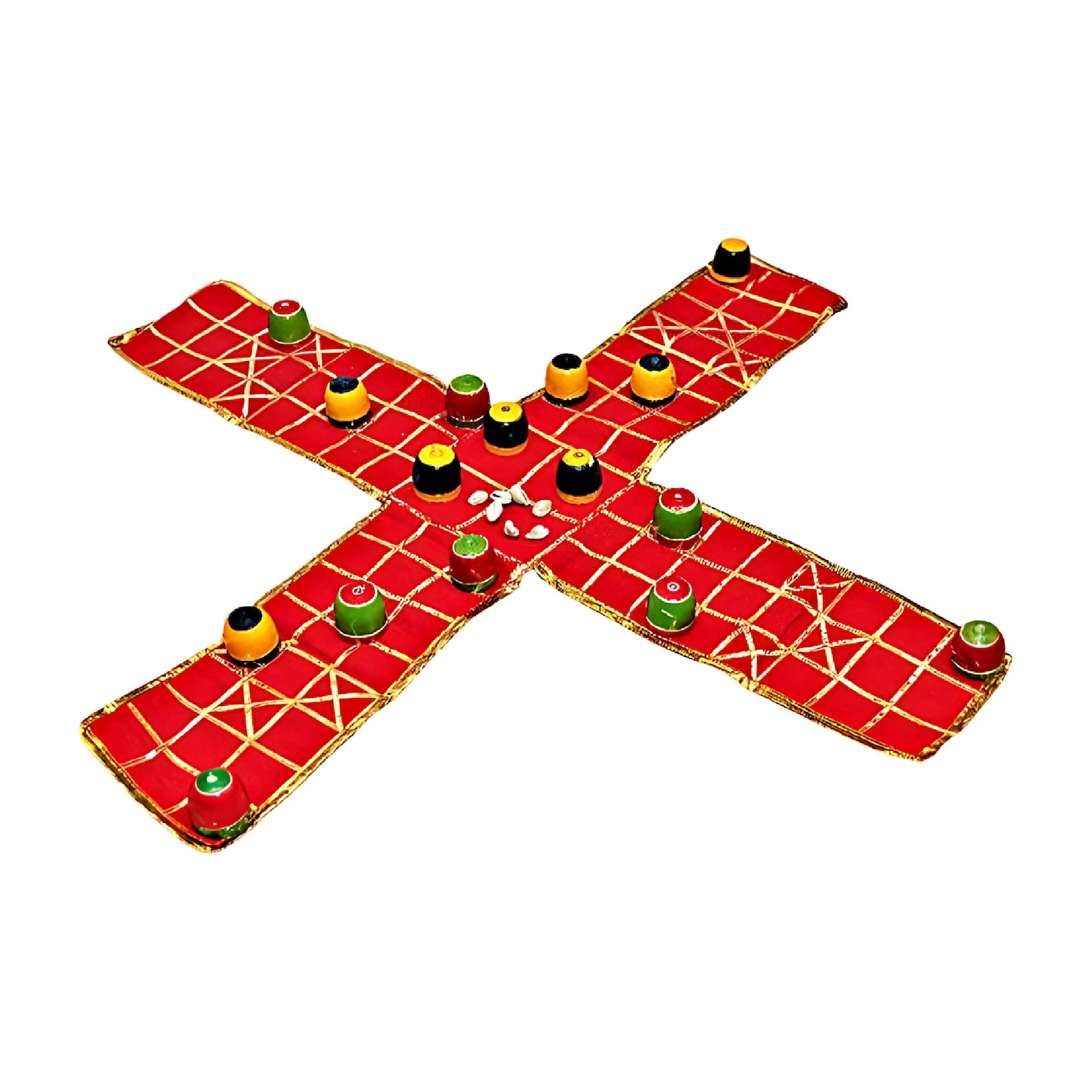Chaupar Game Set: Traditional Indian Pachisi Ludo, Cloth Board & Wooden ...