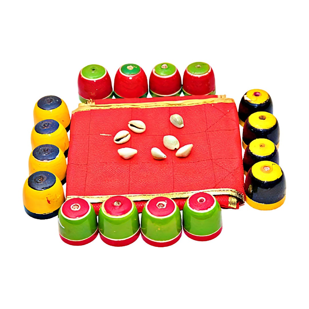 Chaupar Game Set: Traditional Indian Pachisi Ludo, Cloth Board & Wooden ...