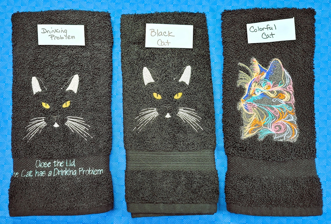 Black Cats Embroidered HAND Towels - Etsy
