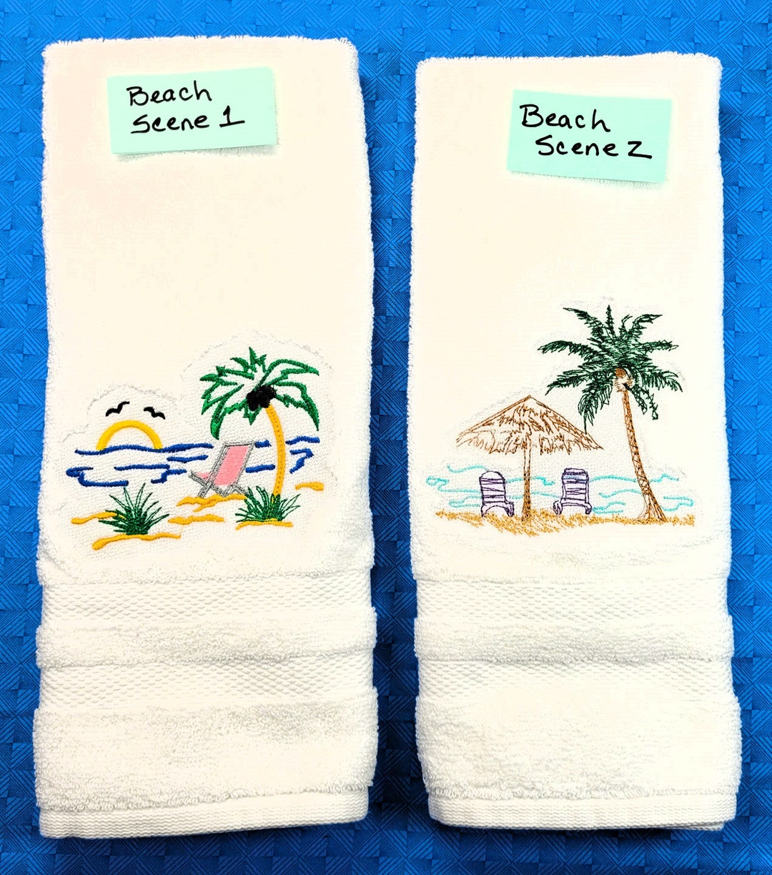 Beach Scenes Embroidered Hand Towels - Etsy