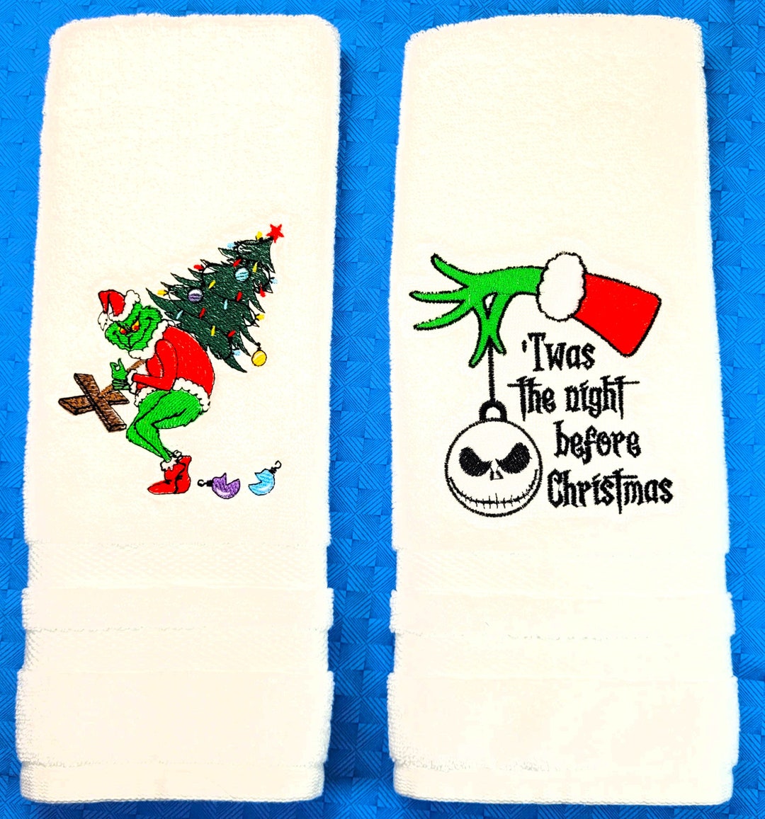 Grinch & Jack Skeleton Christmas Hand Towels - Etsy