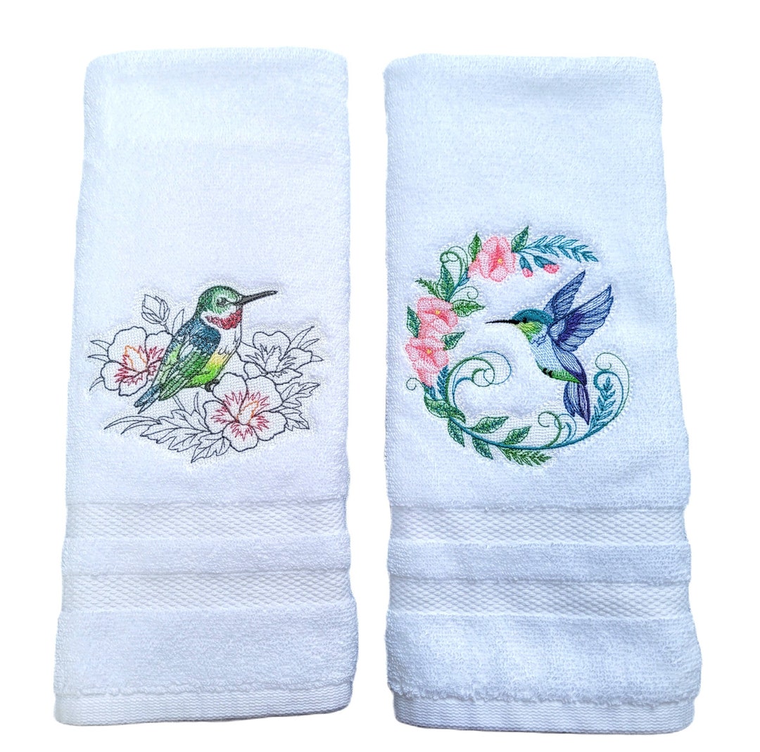 Hummingbird Embroidered Hand Towels - Etsy