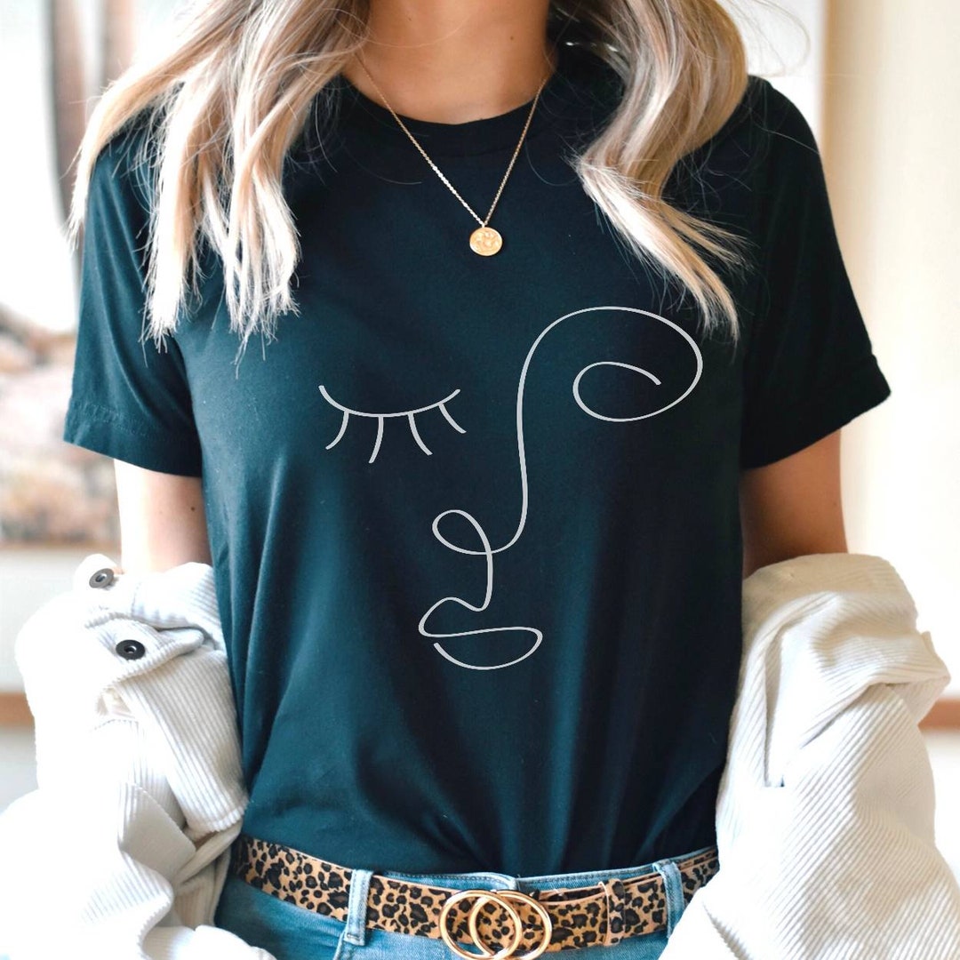 Woman Face T-shirt, Line Drawing Shirt, Face Line, One Line Art ...