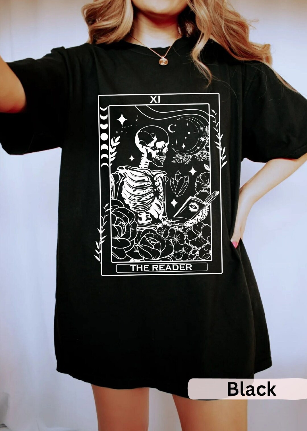 Bookish Tarot Card Skeleton Shirt, Book Reader Witchy Aesthetic ...