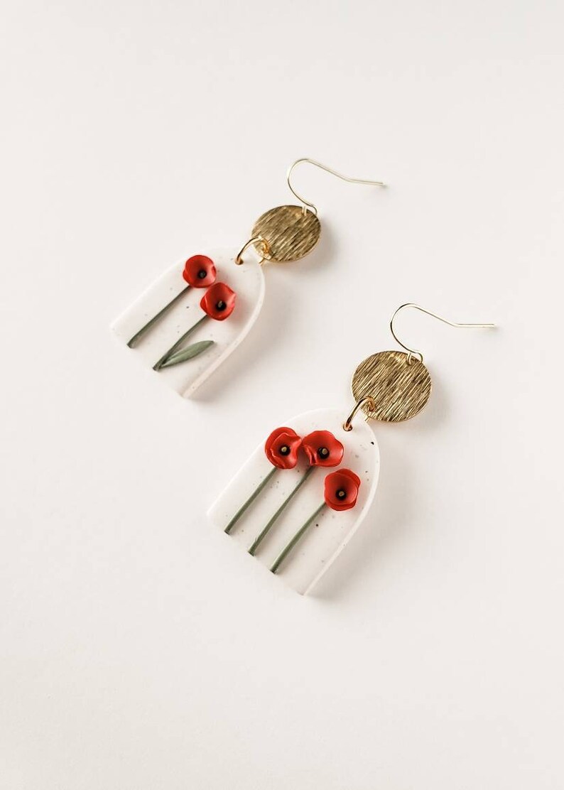 Poppy Clay Earringspoppy Polymer Clay Earrings Floral - Etsy