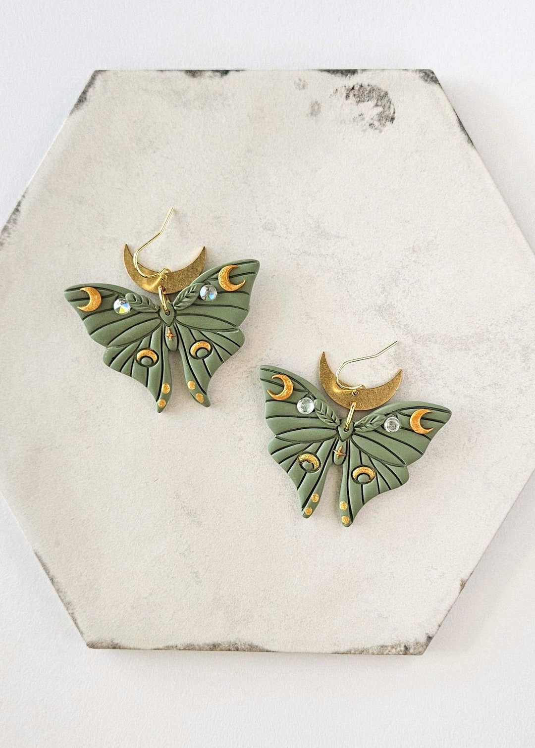 Luna Moth Earrings, Moth Clay Earring Dangles, Handmade Butterfly Boho ...