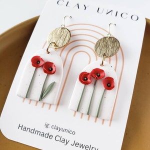 Poppy Clay Earrings,poppy Polymer Clay Earrings, Floral Poppies Dangles ...