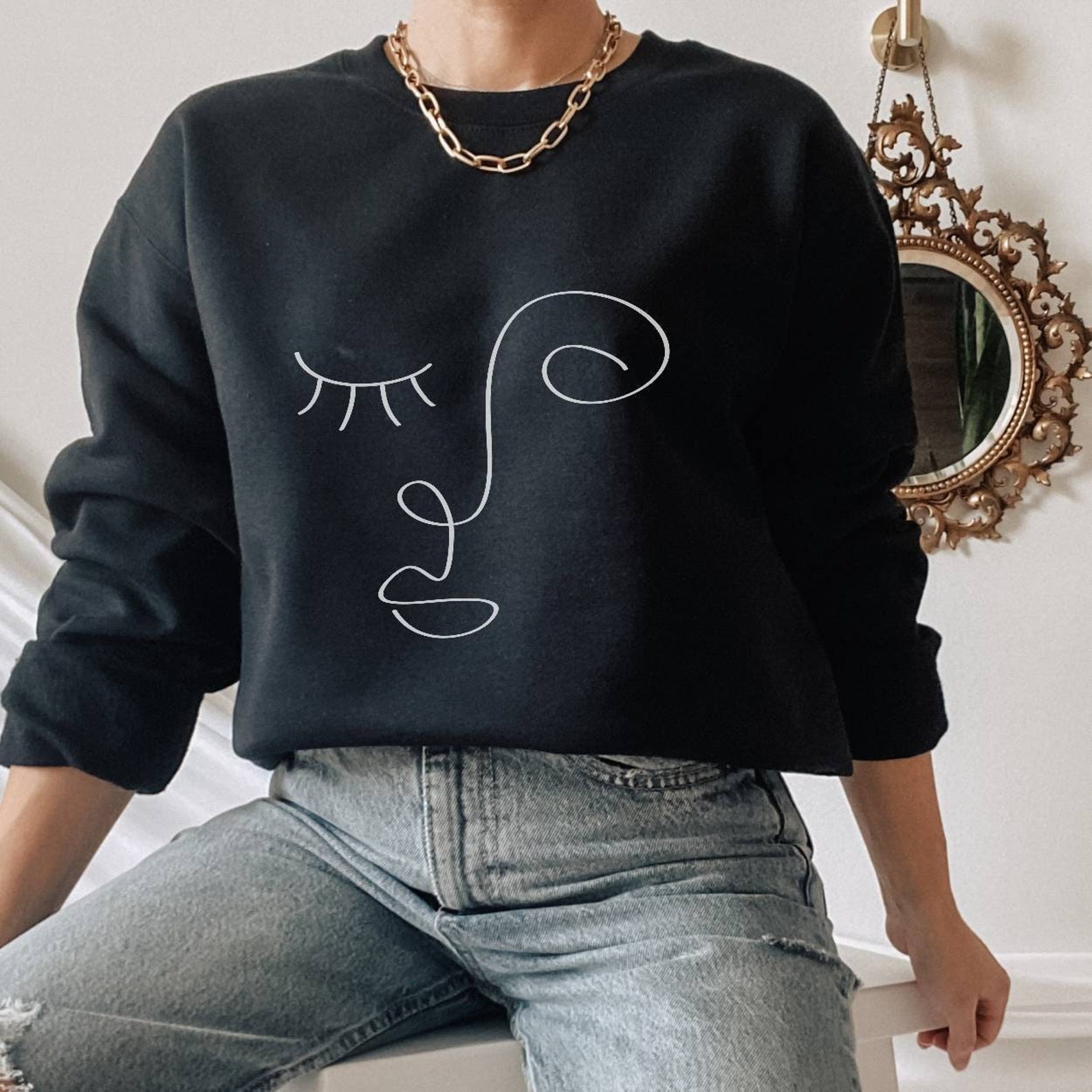 Abstract Face Sweatshirt Face Design Shirt Minimalism - Etsy