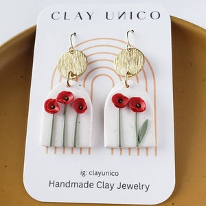 Poppy Clay Earrings,poppy Polymer Clay Earrings, Floral Poppies Dangles ...
