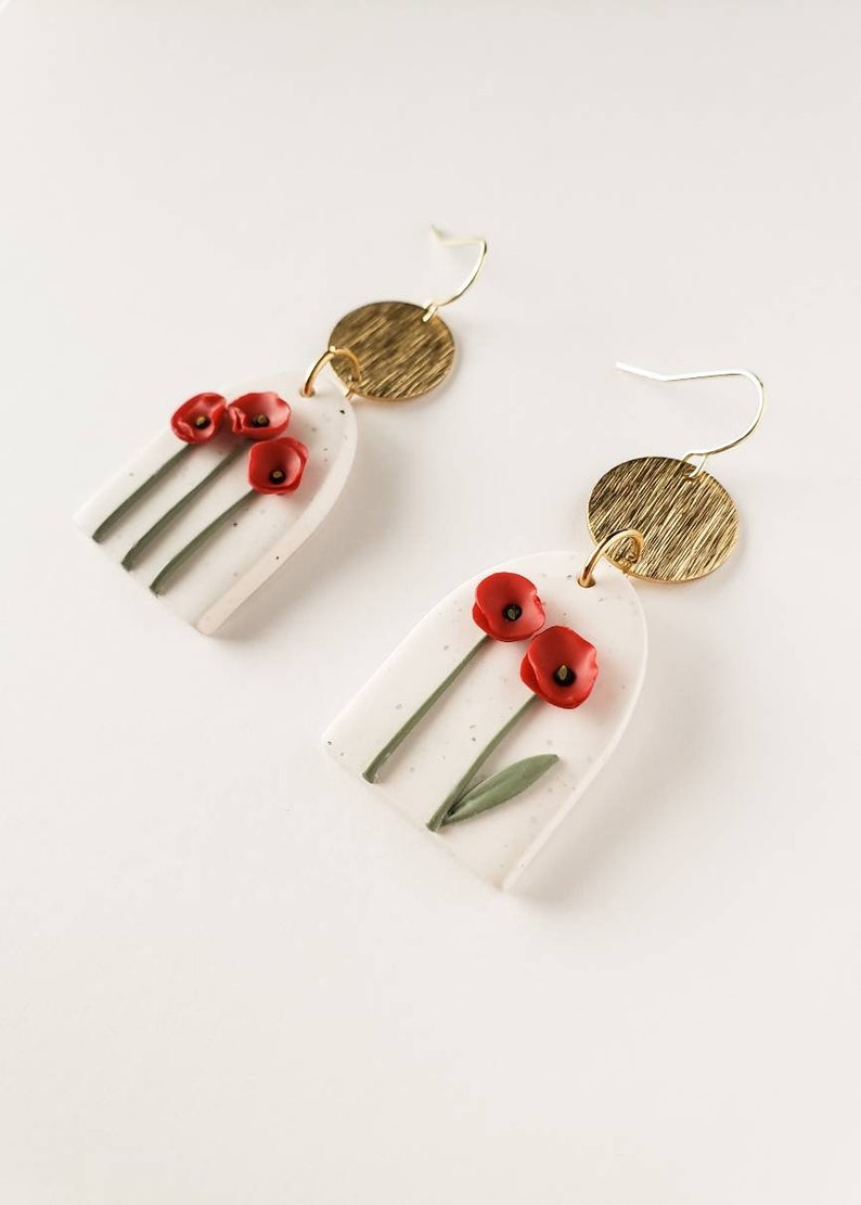 Poppy Clay Earringspoppy Polymer Clay Earrings Floral - Etsy
