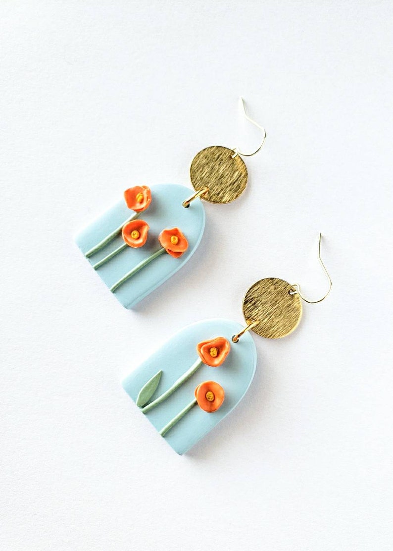 Poppy Clay Earringspoppy Polymer Clay Earrings Floral - Etsy