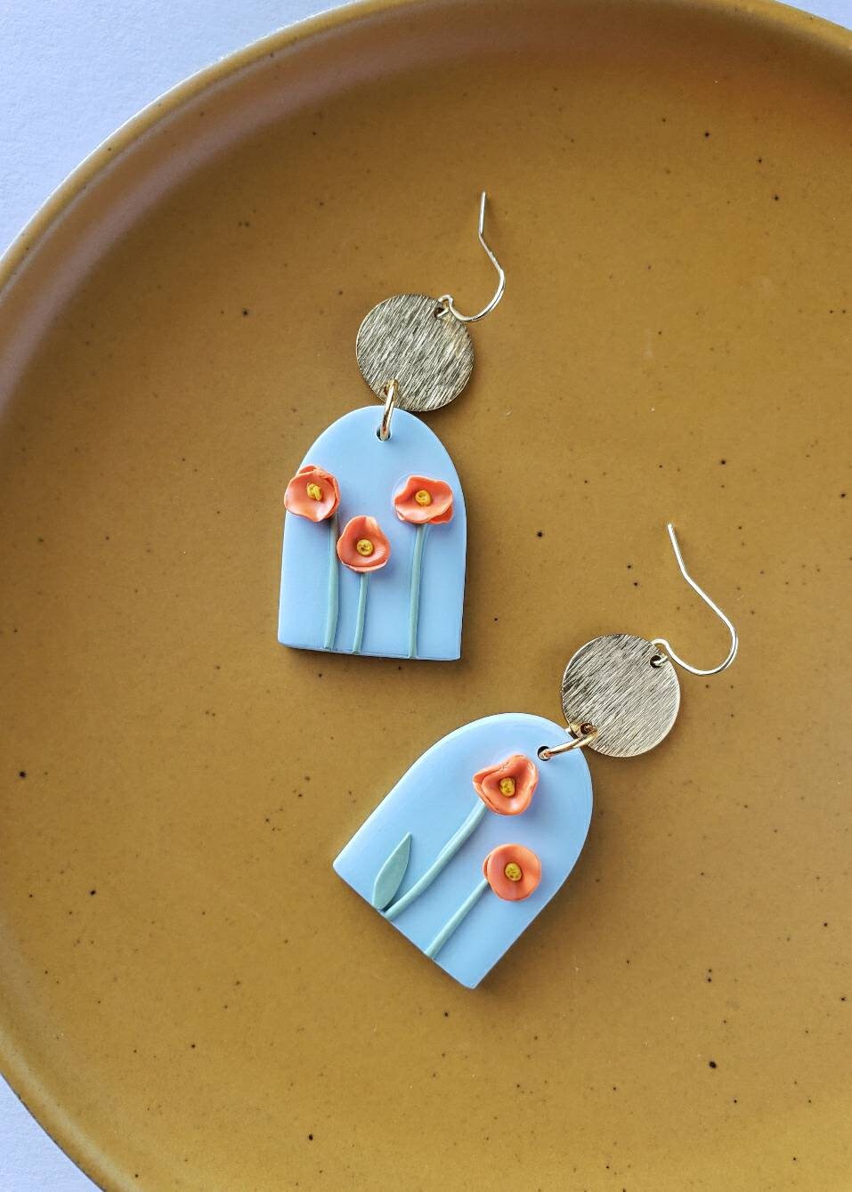 Poppy Clay Earringspoppy Polymer Clay Earrings Floral - Etsy
